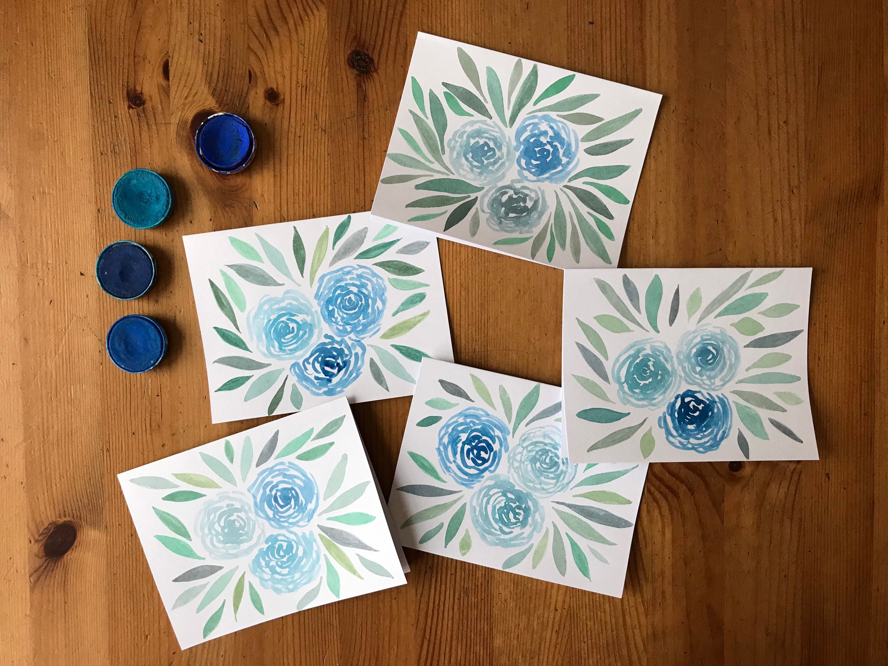 Greeting Cards Modern Blue Floral Blue Flowers Simple - Etsy