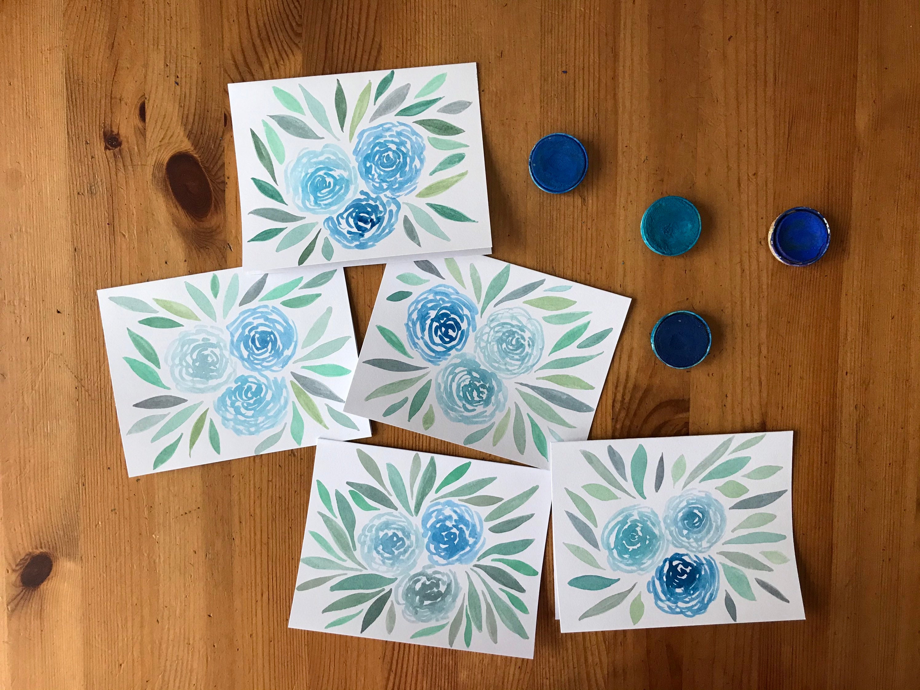 Greeting Cards Modern Blue Floral Blue Flowers Simple - Etsy