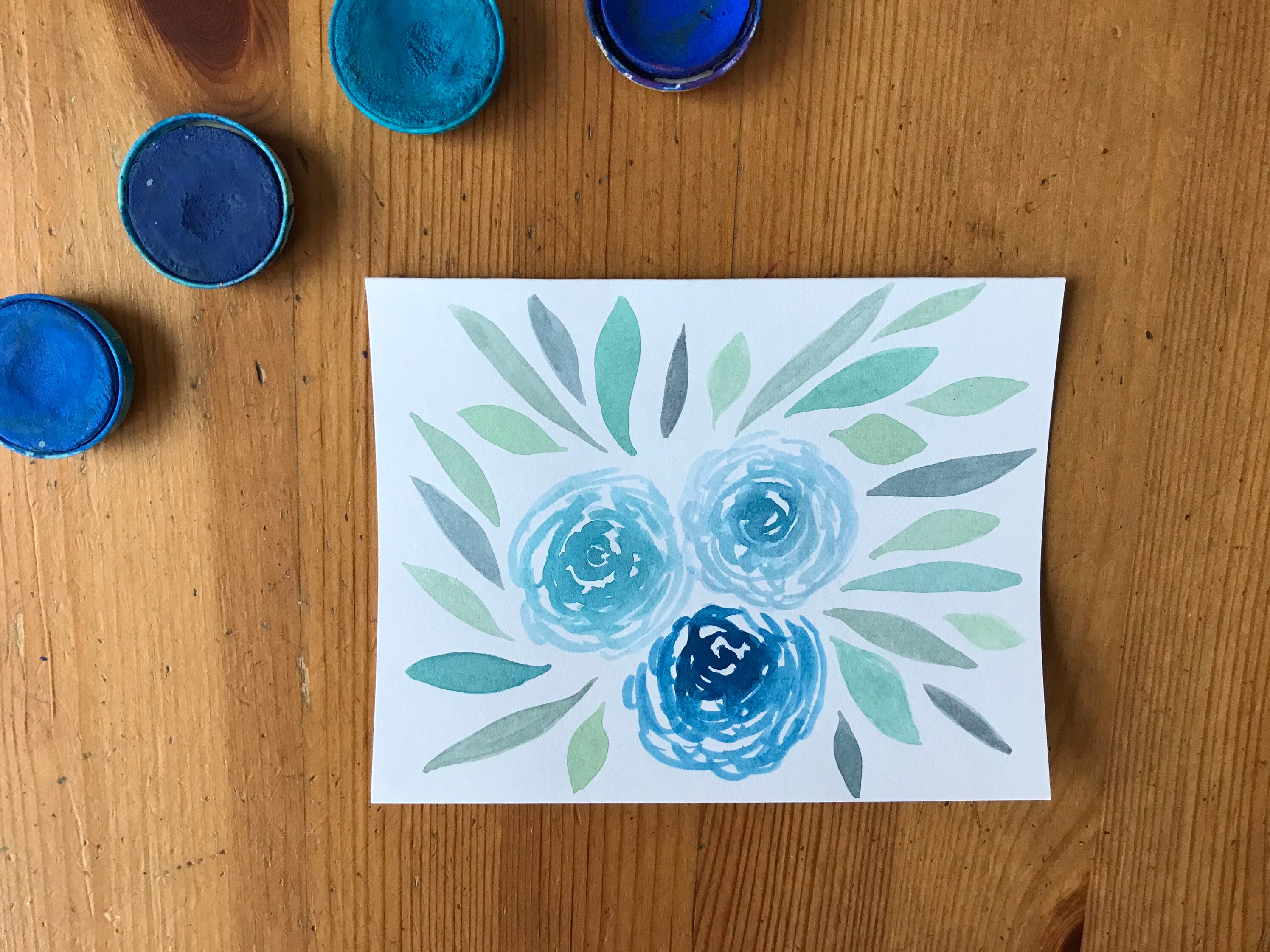 Greeting Cards Modern Blue Floral Blue Flowers Simple - Etsy