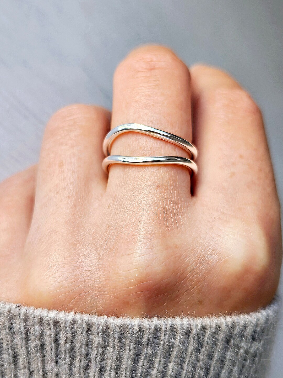 Dainty Double Band Ring, Irregular Minimalist Ring, Stacking Ring, Gift ...