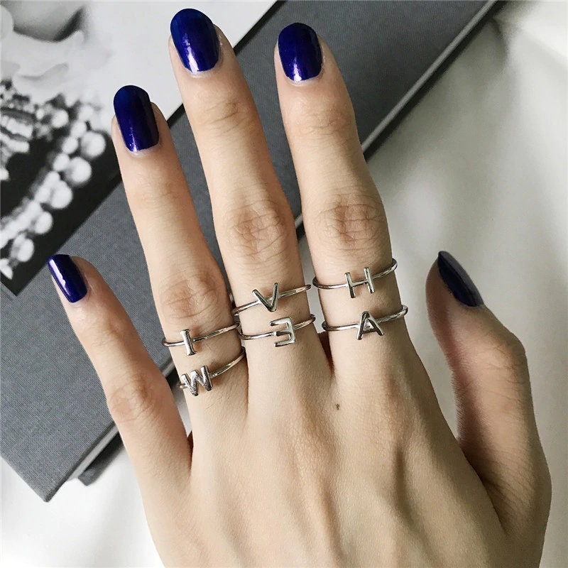 Sterling Silver Initial Letter Ring Alphabet A-Z Band Ring | Etsy UK
