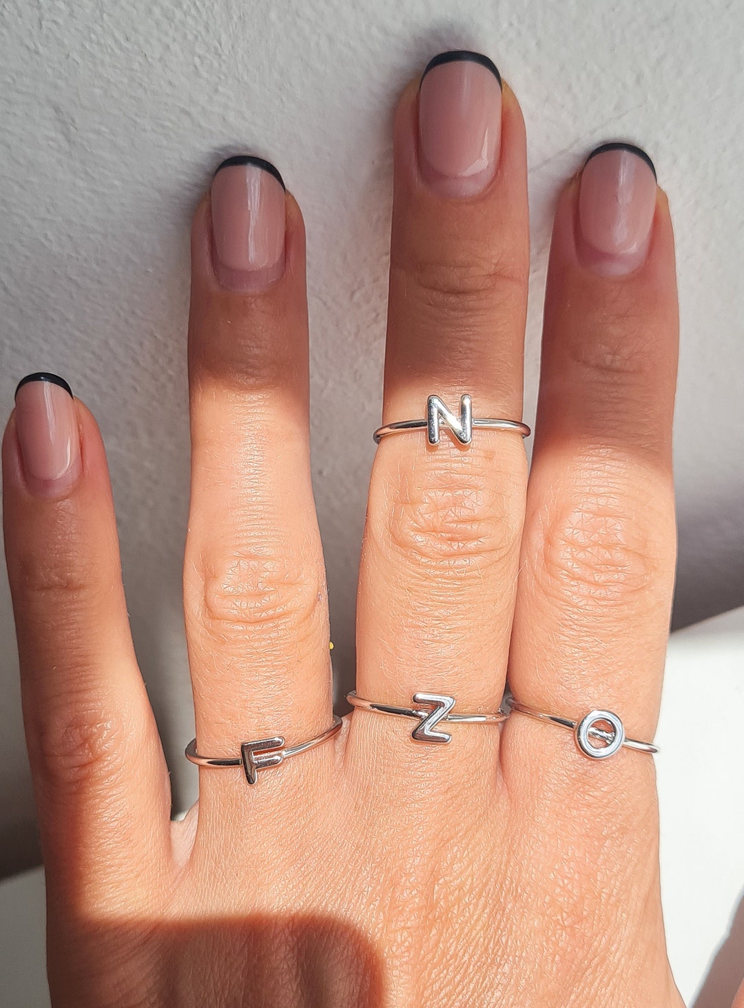Sterling Silver Initial Letter Ring, Alphabet A-Z Band Ring, Name Ring ...
