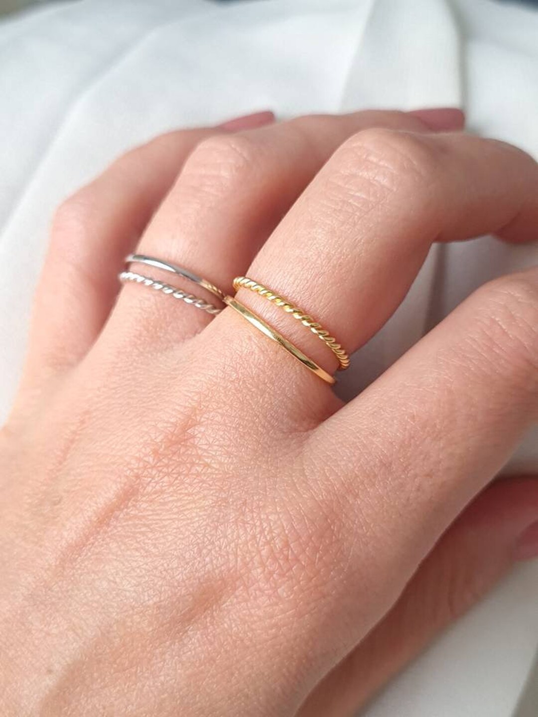 Sterling Silver Double Band Ring Minimalist Stacking Ring - Etsy