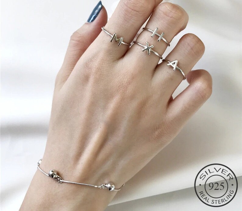 Sterling Silver Initial Letter Ring Alphabet A-Z Band Ring | Etsy UK