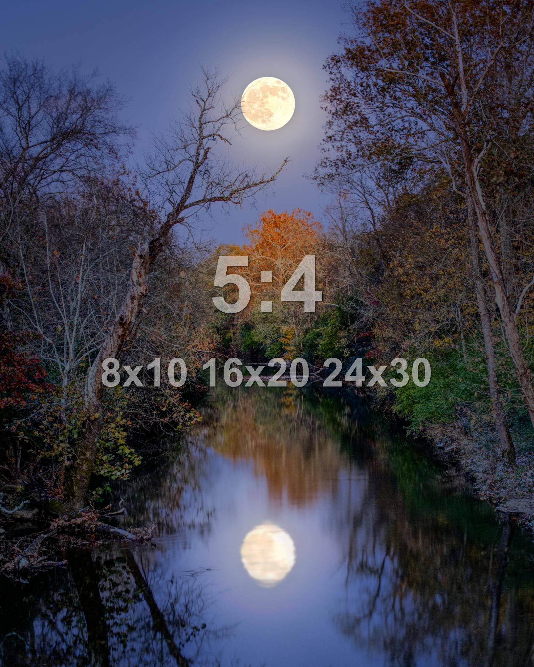 Fall Hunter's Full Moon Over Creek Photograph, Full Moon, Moonscape ...