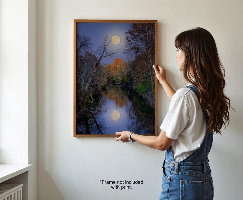 Fall Hunter's Moon Over Creek Photograph, Full Moon, Moonscape, Night ...