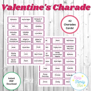 Valentine's Game Charades Instant Download. 42 Printable Game Cards ...