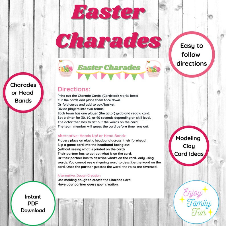 Easter Game Charades Instant Download. 42 Printable Game Cards. Kid and ...