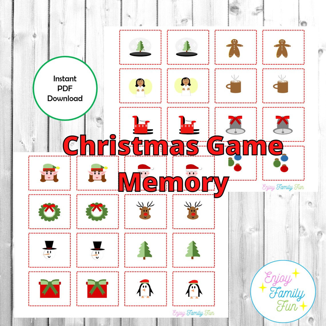 Christmas Game Memory. Instant Download and Printable 16 Holiday Pairs ...