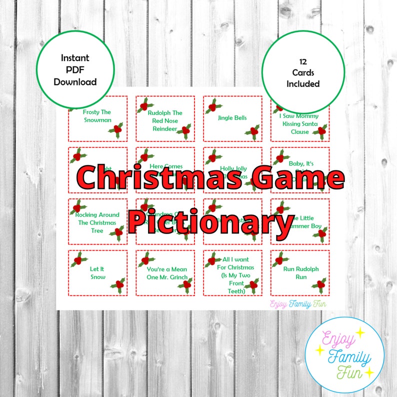 Christmas Game Pictionary. Instant Download. 16 Game Cards. Kid and ...