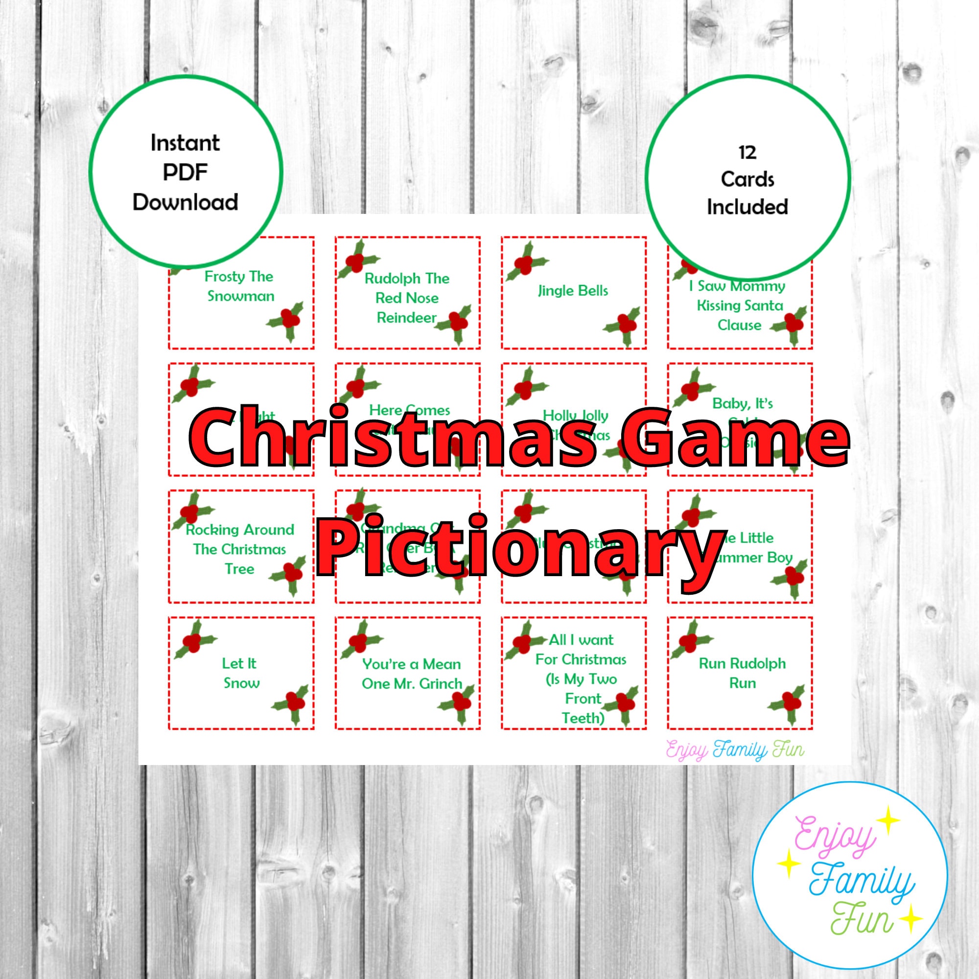 Christmas Game Pictionary. Instant Download. 16 Game Cards. Kid and ...
