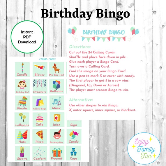 Easy Printable Birthday Bingo-5 Unique CardsPerfect for | Etsy