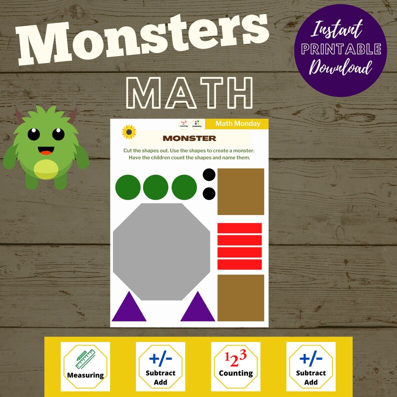 Homeschool Printable Monsters-hands on Activities-math Story - Etsy