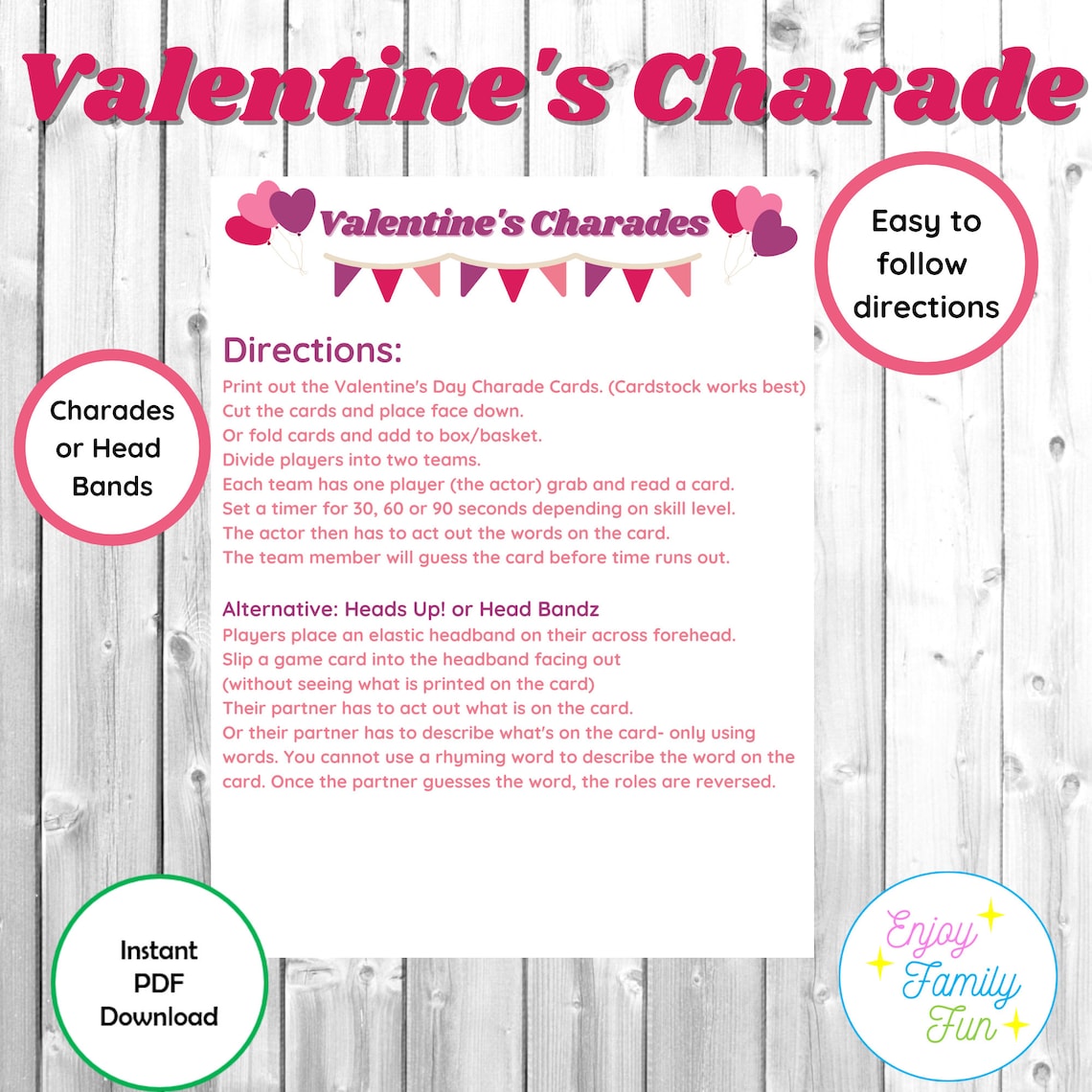 Valentine's Game Charades Instant Download. 42 Printable Game Cards ...