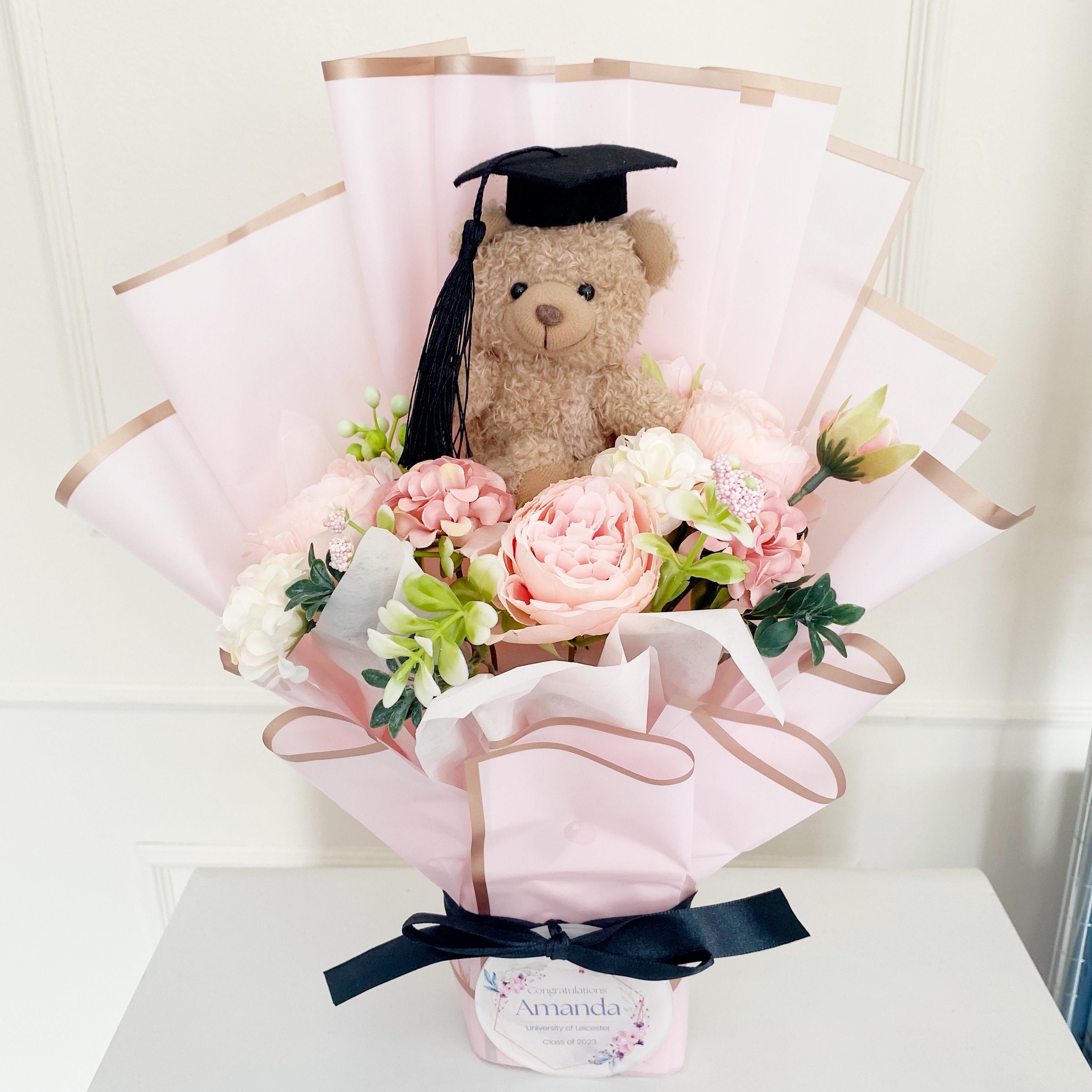 Personalised Graduation Teddy Flower Bouquet, Forever Keepsake ...