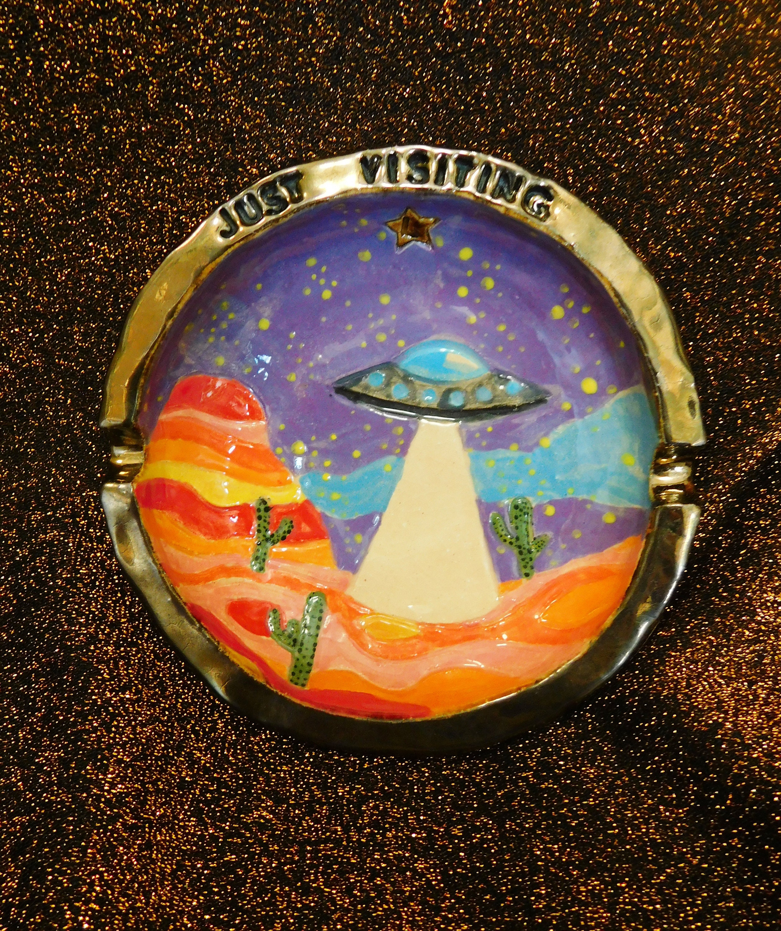 UFO 'Just Visiting' Alien Tray Handmade one of a | Etsy