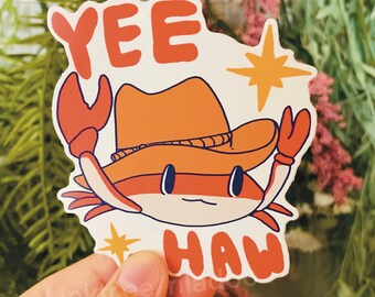 Yeehaw Western Decal Sticker // Brown and White Cowhide Print - Etsy