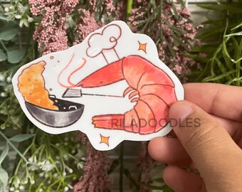 Chef Shrimp Fried Rice Glossy Waterproof Sticker Sheet Cute Shrimp Meme ...