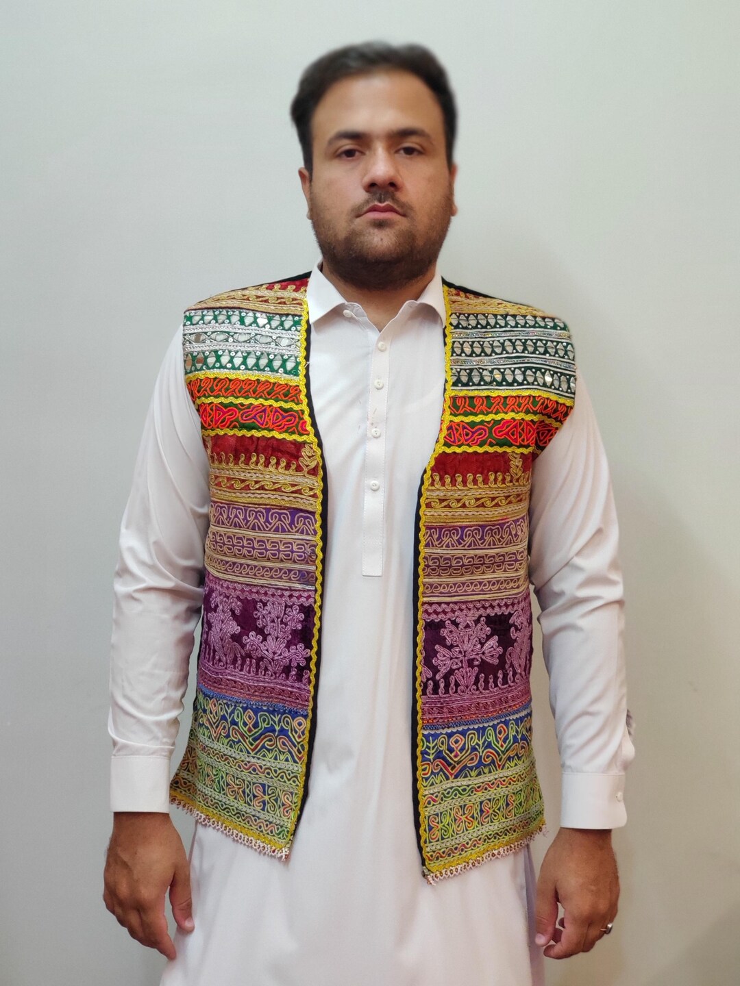 Beautiful Afghani Mirrors Old Handmade Stunning Multi Color Waistcoat ...