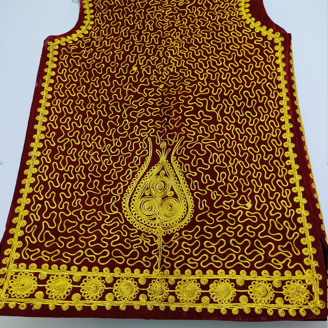 Afghan Traditional Hand Made RED Color Gold Embroidered Waistcoat for ...