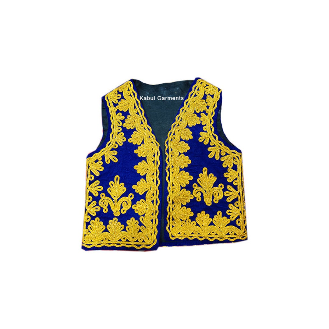 Afghan Kuchi Baby Waistcoat: Blue Velvet, Golden Embroidery, Vintage - Etsy