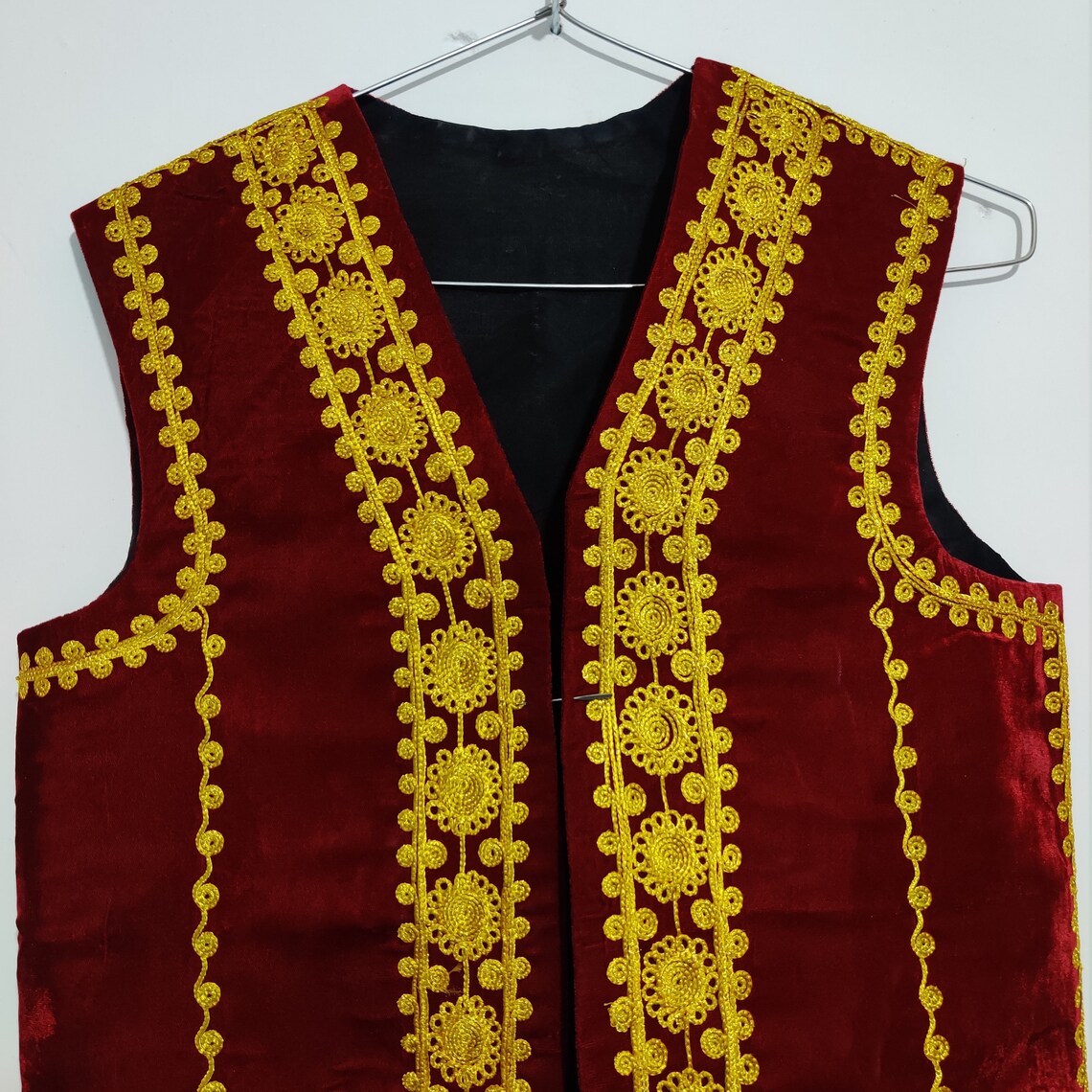 Afghan Traditional Hand Made RED Color Gold Embroidered Waistcoat for ...