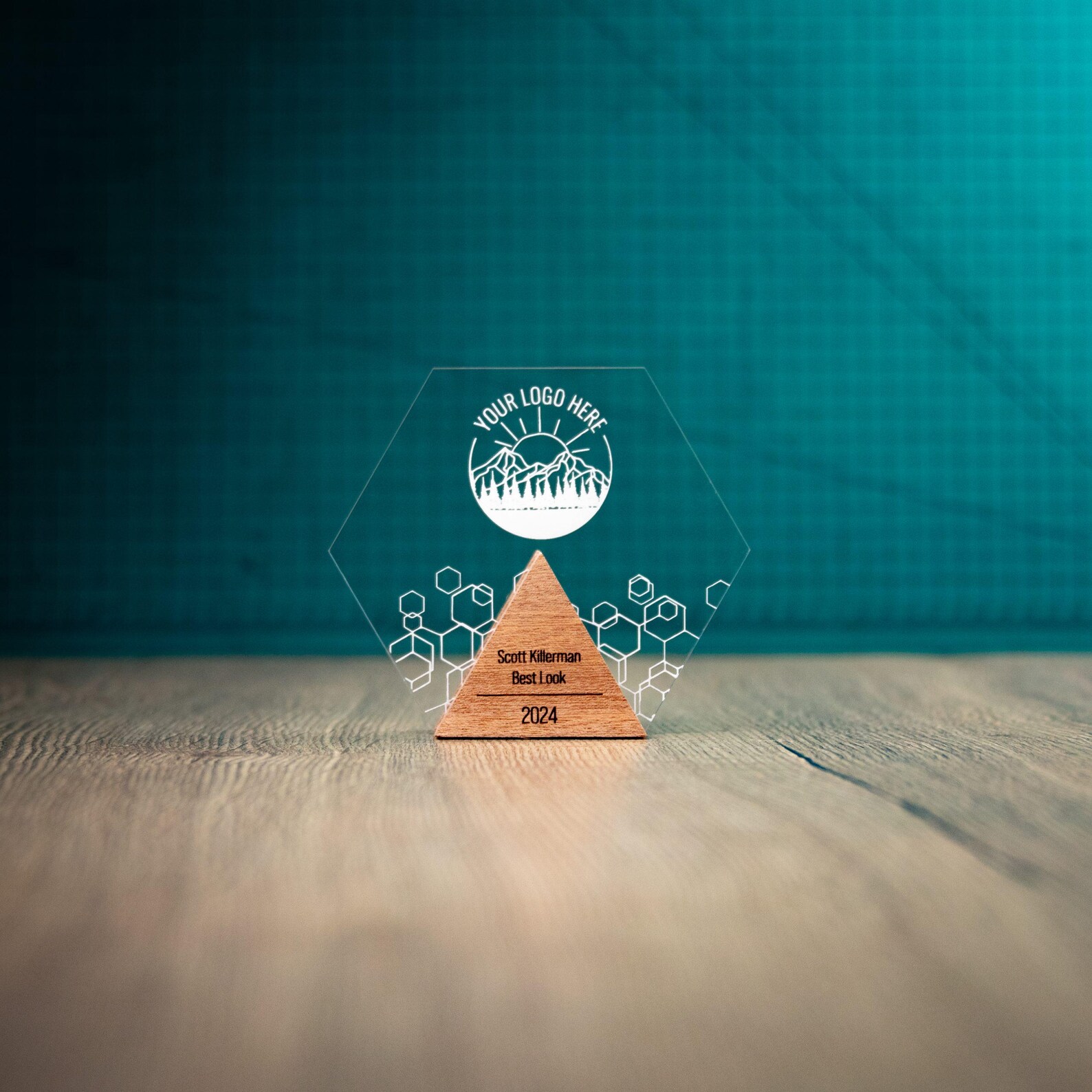 HIVE Personalised Wooden Acrylic Trophy Award Personalized Bespoke ...