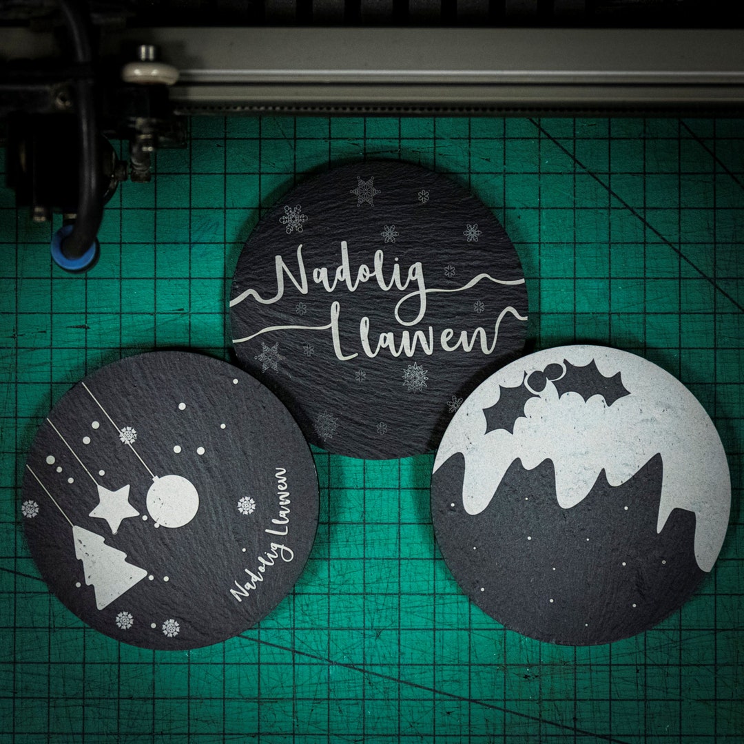 Welsh Slate Christmas Coaster Welsh Language Gift Xmas Nadolig Llawen ...