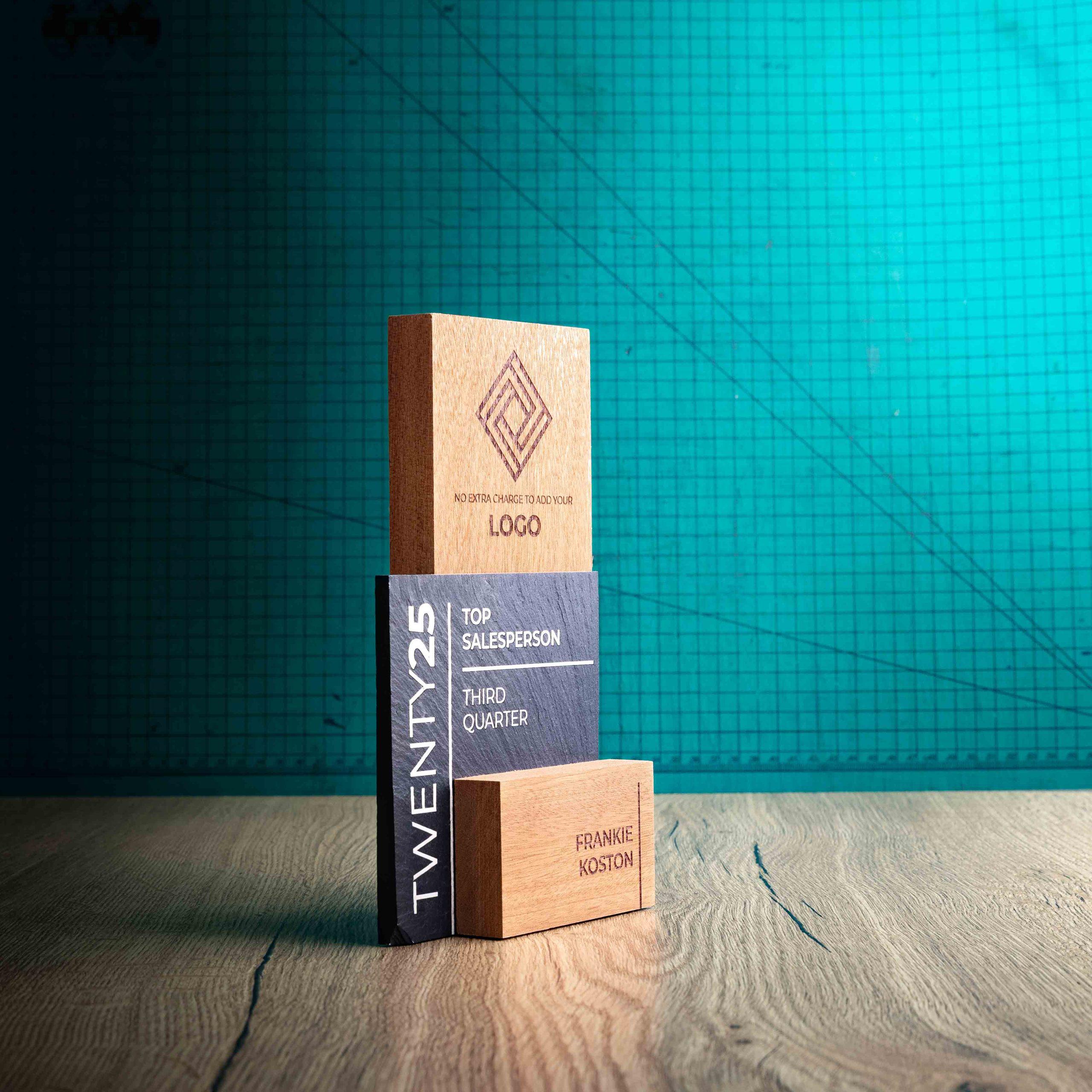 SKYLINE AWARD Wood and Slate Personalised Trophy Personalized Bespoke ...