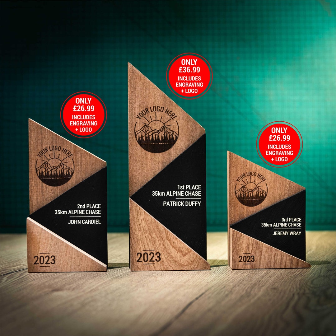 Wood and Slate PEAK Personalised Trophy Award Personalized Bespoke ...
