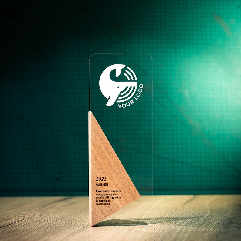Personalised Wooden Acrylic ELEVATE Trophy Award Personalized Bespoke ...