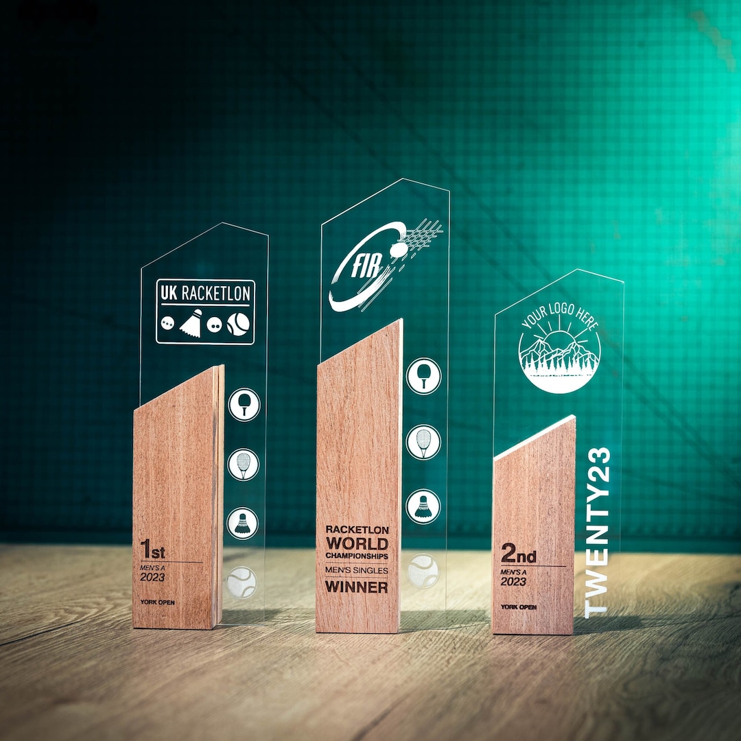 Personalised Wooden Acrylic SKY Trophy Award Personalized Bespoke ...