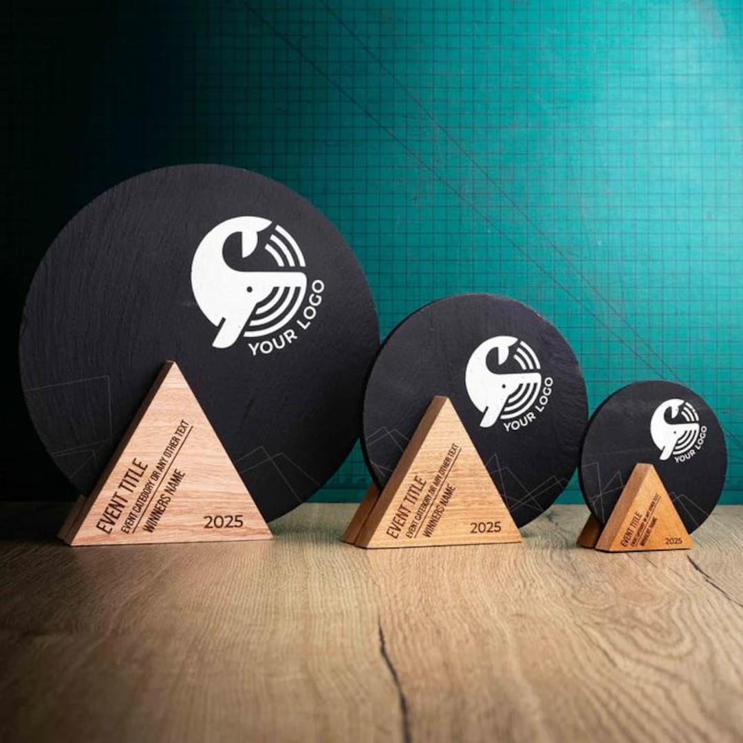 LUNA AWARD Wood and Slate Personalised Trophy Personalized Bespoke ...