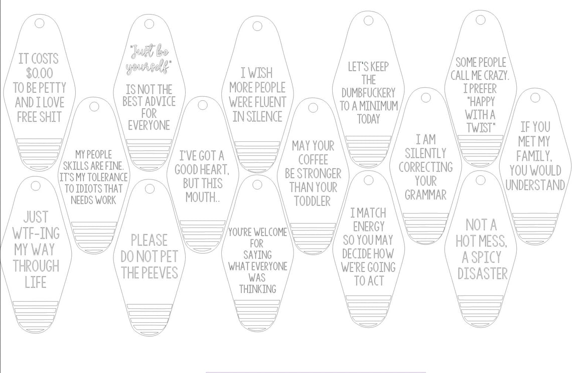 Snarky Keychain SVG File 15 Options Included Laser Cut - Etsy