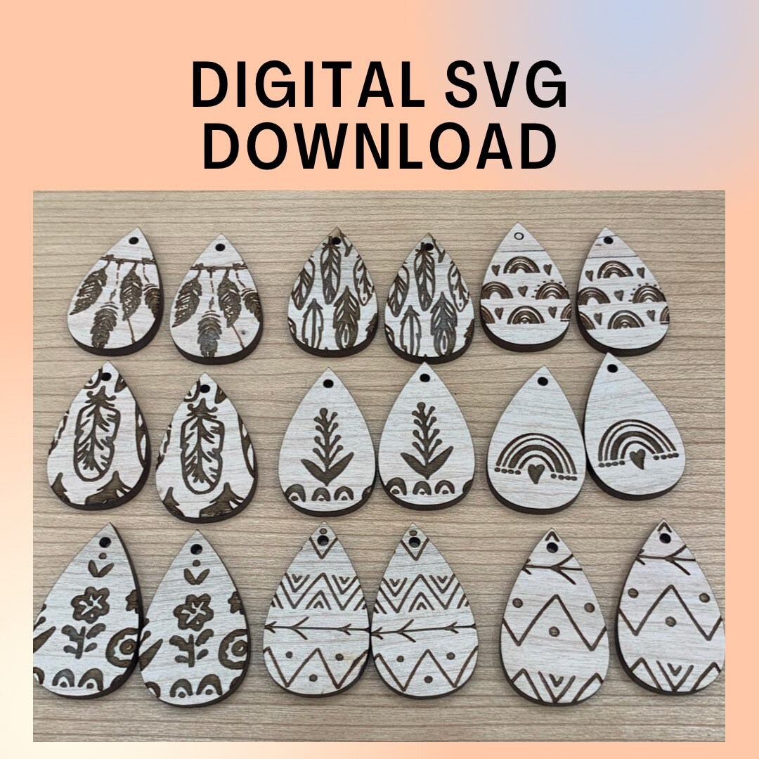 Boho Teardrop Earring SVG Files | 9 Designs| Laser Cut Files ...