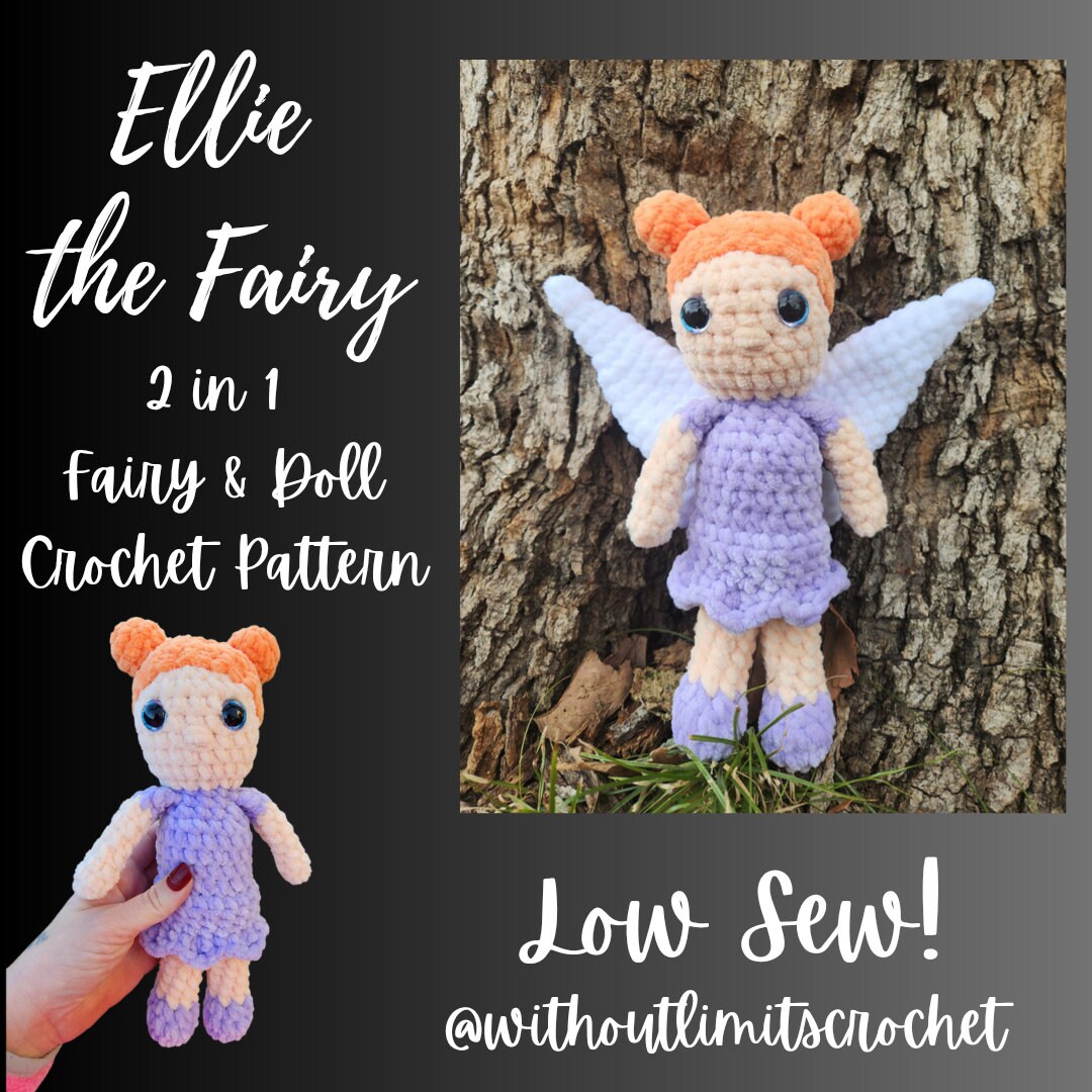 Ellie the Fairy, 2 in 1 Doll Low Sew PDF Crochet Pattern - Etsy