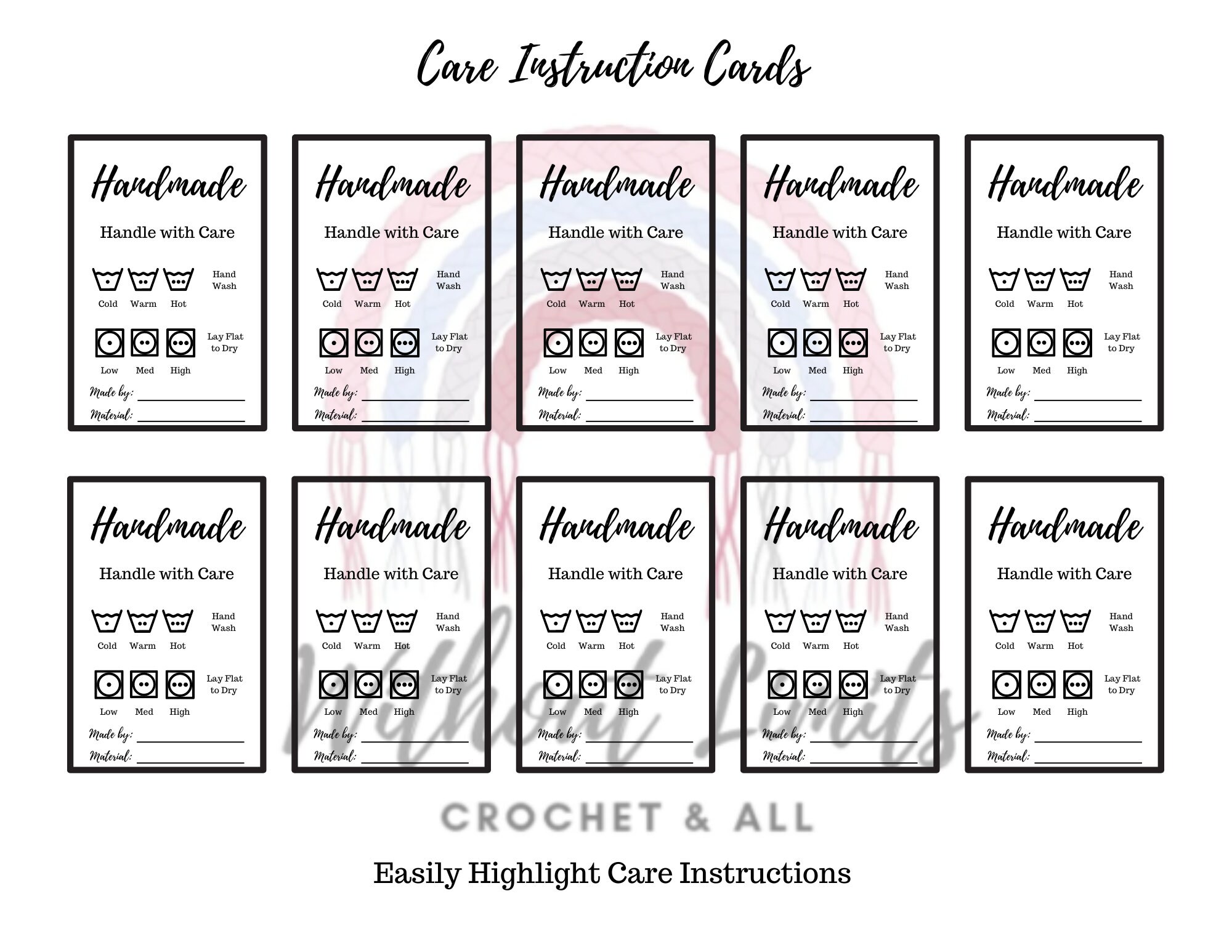 Care Instuction Cards Printable PDF - Etsy