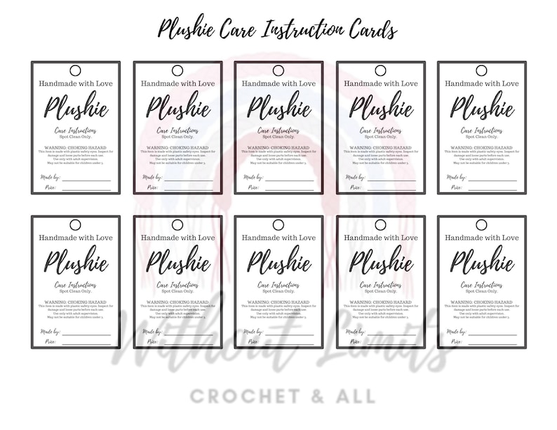 Plushie Care Cards - Etsy