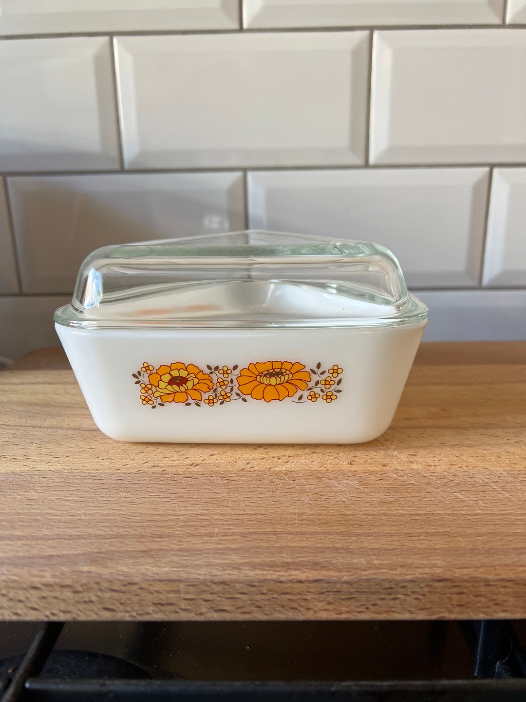 Vintage Pyrex Triangular Lidded Dish With Sunflower Pattern - Etsy