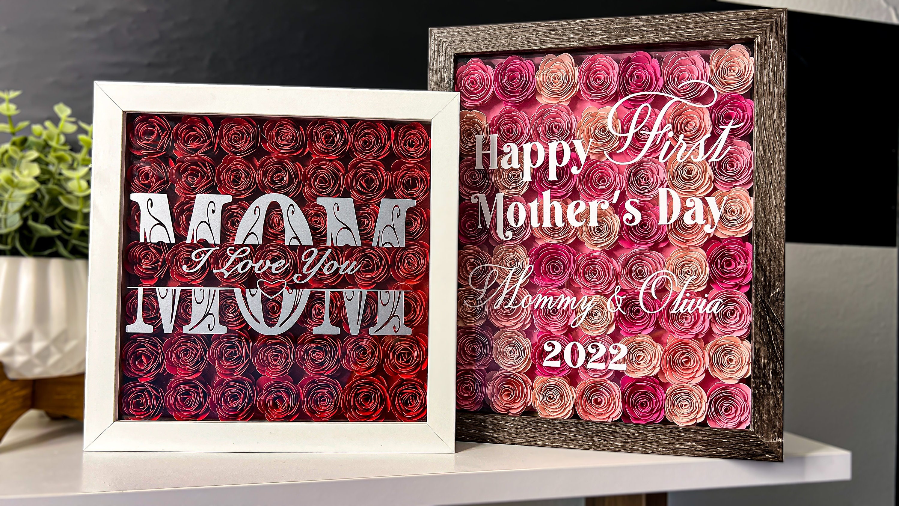 Personalized Shadow Box With Paper Roses for Mother's Day - Etsy