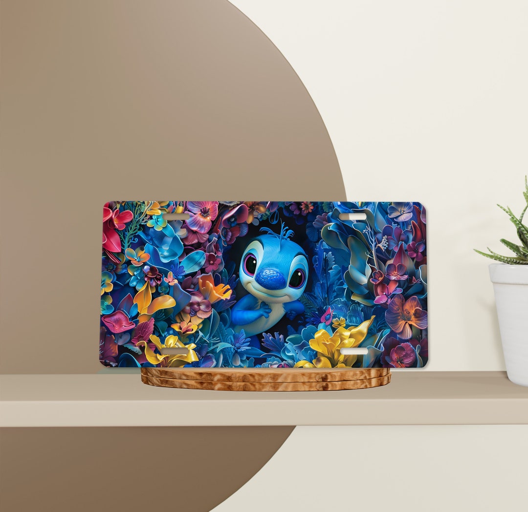 Floral Cartoon Character Printed License Plates, Stitch Front License ...
