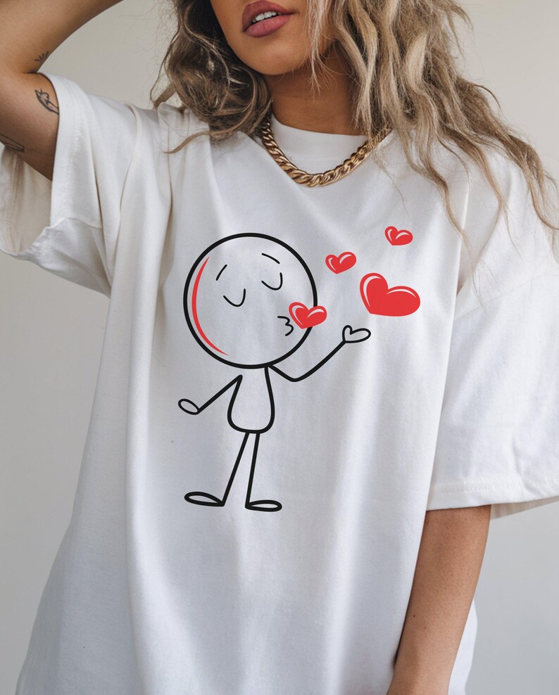 Blowing Kiss Shirt, Cute Stick Figure Tee, Minimal Love Graphic Shirt ...
