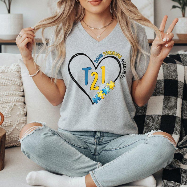 Down Syndrome Awareness Shirt, T21 Puzzle Piece Design Graphic Tee ...