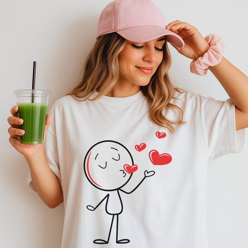 Blowing Kiss Shirt, Cute Stick Figure Tee, Minimal Love Graphic Shirt ...