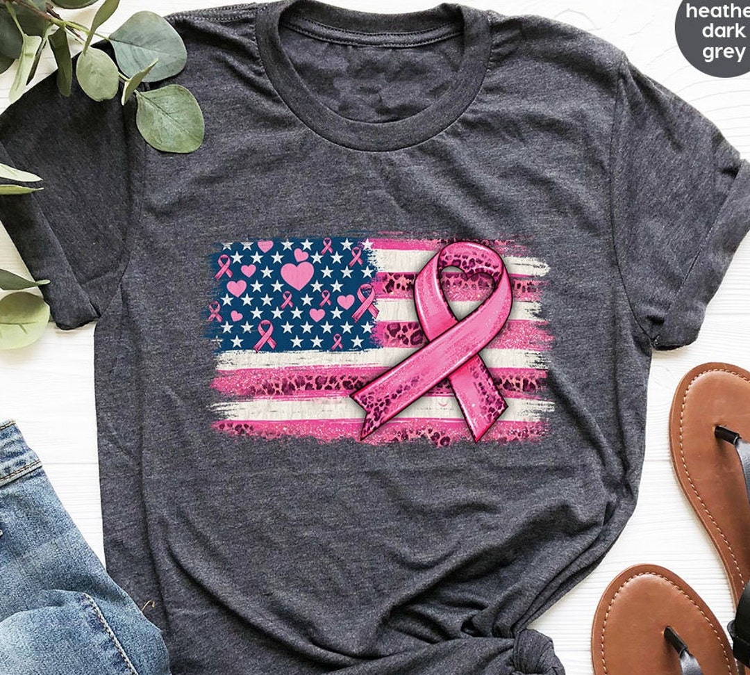 Breast Cancer Shirt, US Flag Outfit, Cancer Awareness Tshirt, Breast ...