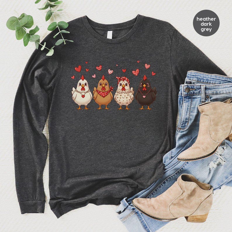 Valentine Chicken Sweatshirt, Cute Farm Animal Hoodie, Funny Chicken ...