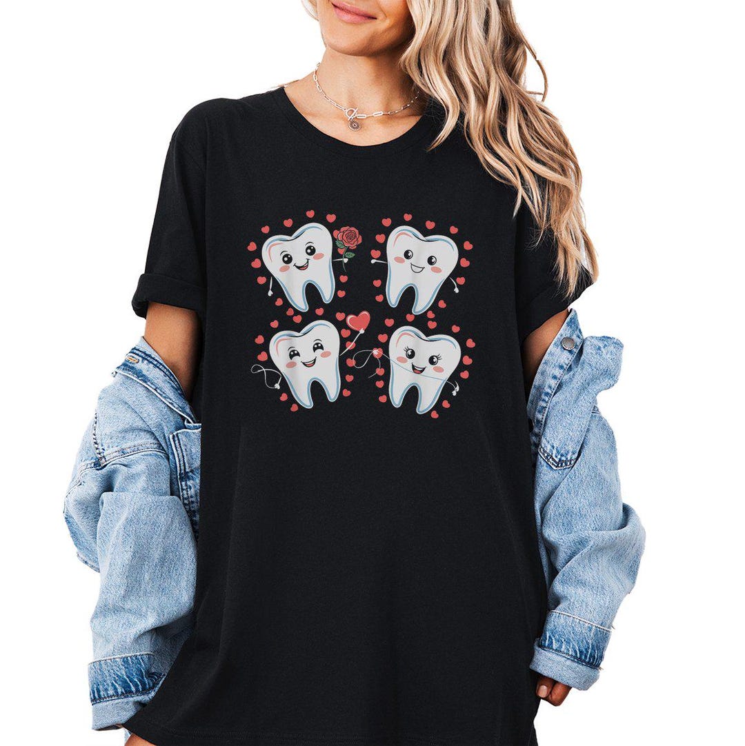 Cartoon Teeth Valentine's Day Shirt, Playful Dental Health Tee for ...