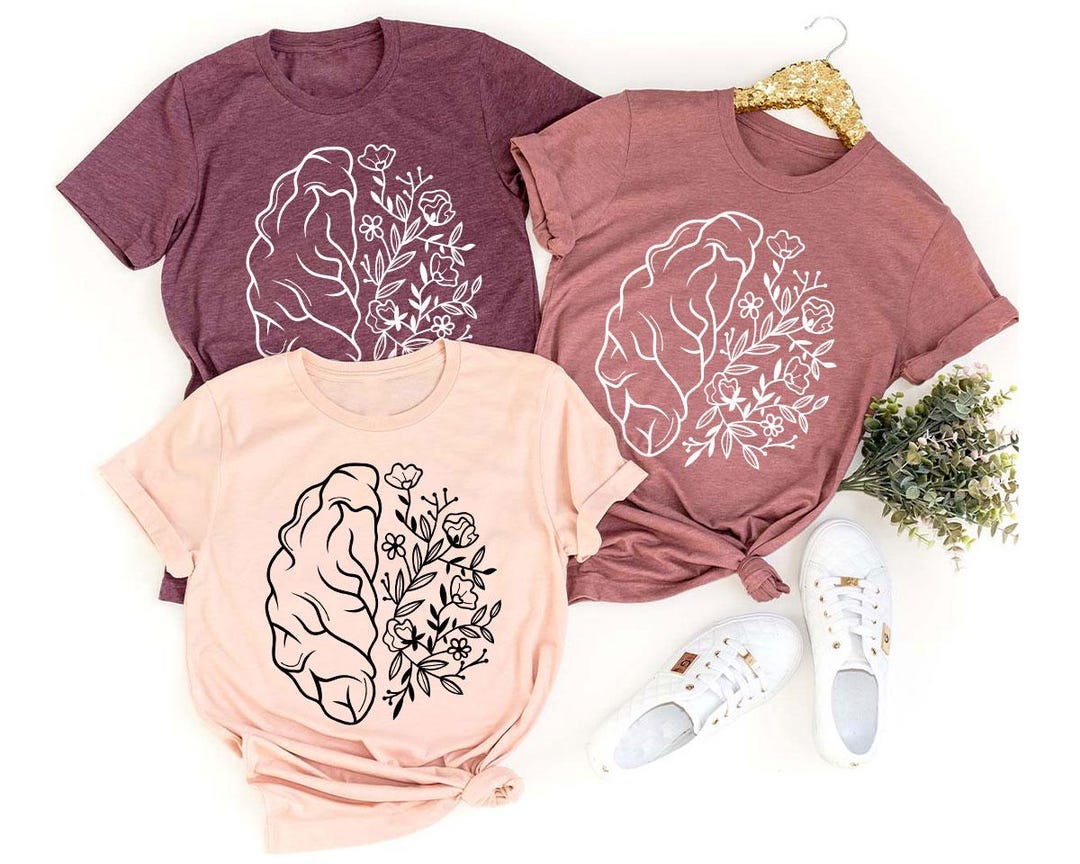 Brain Shirt, Floral Brain Anatomy Shirt, Brain Tshirt, Mental Health ...