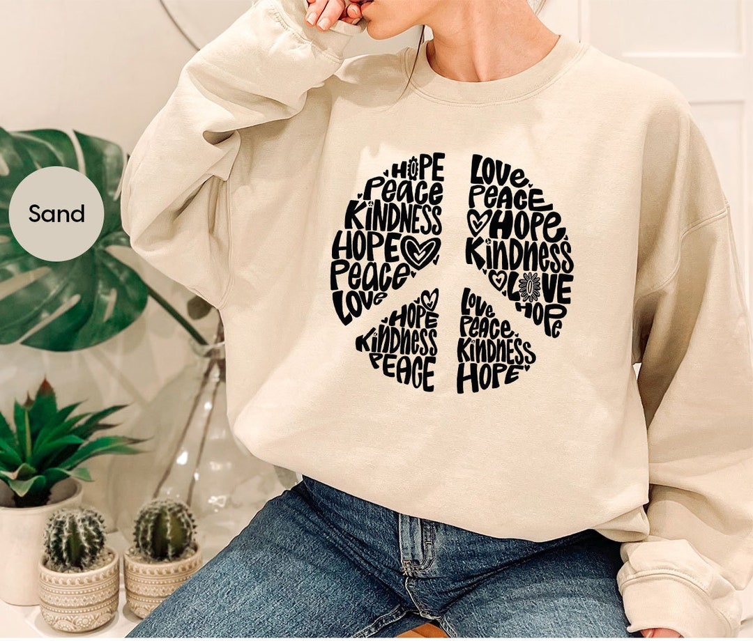 Inspirational Peace Sign Graphic Long Sleeve for Women, Cute Positive ...