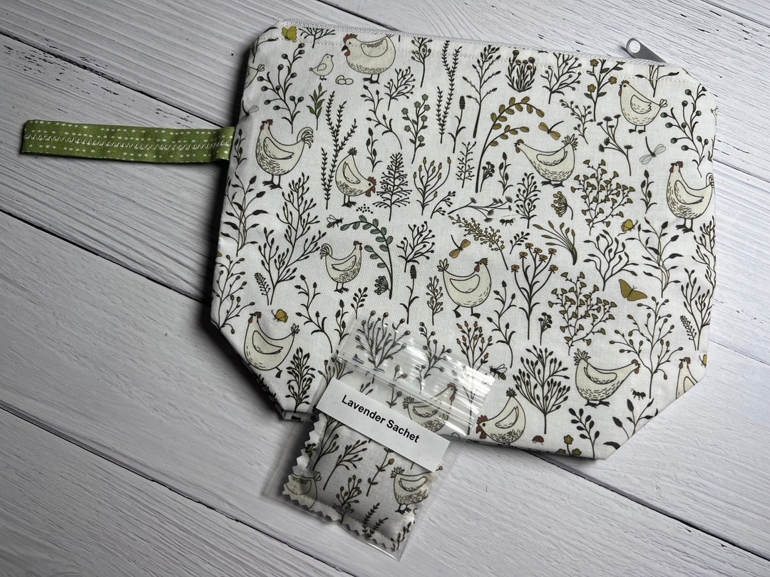 Cream and Green Chicken Bag- 10x10 Zipper Project Bag - Etsy